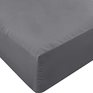 Utopia Bedding Fitted Sheet Queen Grey with Mattress Pad Quilted Fitted White (Pack of 2)