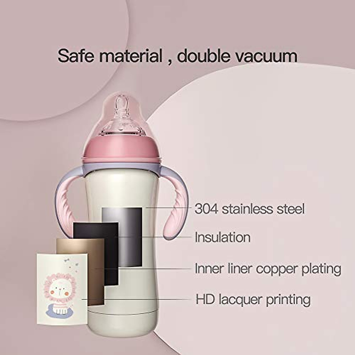 POTATO Baby Thermos Cup Water Bottle for Kids Stainless Steel Sippy Cup with 3 Kinds of Lids,Keeps Cold for 8 Hours 8 oz, Pink
