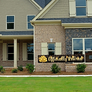 Officially Retired Banner Decorations, Large Happy Retirement Party Décor Supplies Porch Sign for Outdoor Indoor (9.8x1.6ft)