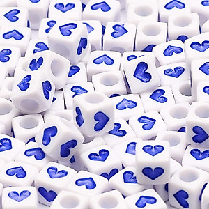 NHBT YU 6mm Mixed Blue Heart Acrylic Beads Alphabet Square Cube Spacer Loose Beads for Jewelry Making DIY Handmade Bracelet Necklace T719 (Item Diameter : 500Pcs)