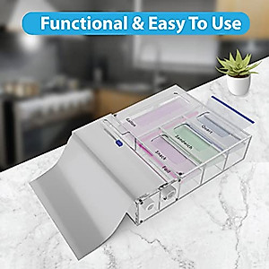 OPGoods 6 in 1 Ziplock Bag Organizer for Drawer - Foil & Plastic Wrap Dispenser with Cutter - Fits Gallon, Quart, Sandwich, Snack Bags & 12-inch Rolls