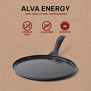 Alva Energy Ceramic Nonstick Crepe Pan Griddle Skillet Induction Non Toxic Cookware 9.8" PFAS, PFOA & PFTE Free, Pancake Pan, Egg Pan, Omelette Pan, Induction Safe, Add to Your Pots and Pans Set