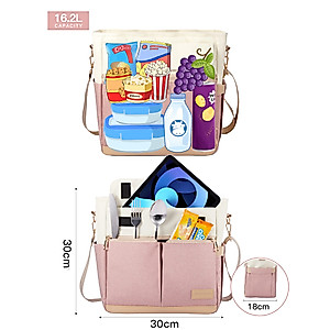 JOYHILL Lunch Bag for Women, Lunch Tote Leakproof Insulated Lunch Box with Shoulder Strap, Adult Reusable Lunch Cooler Tote Bags for Work Picnic Camping Beach (A-PINK)