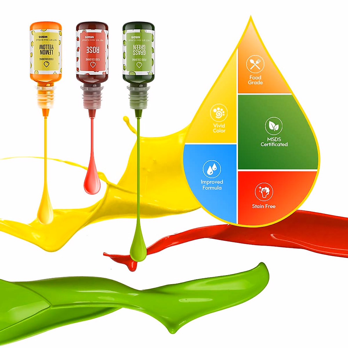 DaCool Food Coloring Cake Decorating - Edible Food Color Dye Set 10 Colors Concentrated Liquid Flavorless Neon Icing Colors for Cake Decorating, Baking, Cooking, Fondant,10ml Bottles(0.35 fl.oz.)