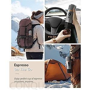 CONQUECO Portable Espresso Coffee Machine: 12V Electric Small Travel Expresso Maker - Self Heating 8 Cups Battery Powered Compatible for Nespresso Capsule - for Camping RV Hiking Office (w/Handbag)