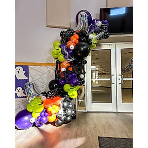 Halloween Party Balloons Decorations, 12Inch 60Pcs Black Orange Purple Green Confetti Balloons for Kids Halloween Birthday Party Decoration