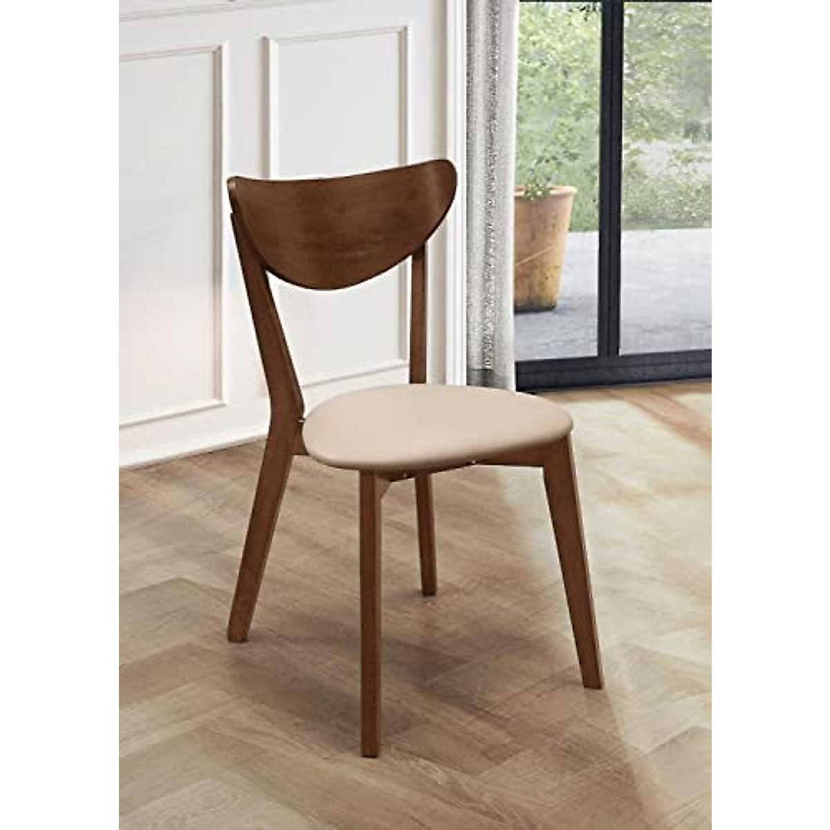 Coaster Furniture Kersey Mid Century Modern Upholstered Dining Chairs (Set of 2) Curved Back Tan Faux Leather Polyurethane Chestnut Brown 103062