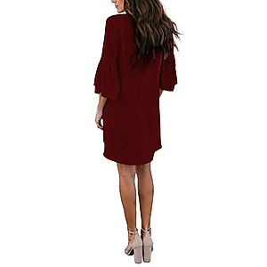 BELONGSCI Women's 2023 Summer Dress Sweet & Cute V-Neck Bell Sleeve Shift Dress Mini Dress, Perfect for Wedding or Graduation