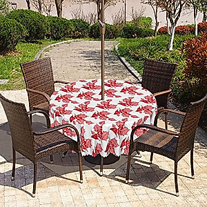 Cardinal Bird Pattern theme Outdoor Tablecloth Water Resistant Spillproof Table Cover with Zipper Umbrella Hole for Patio Garden Tabletop Decor,for outdoor umbrella table(60" Round,Dark Coral White)