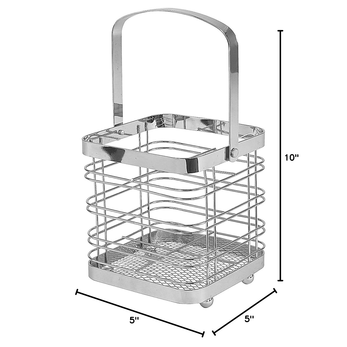 Spectrum Diversified Contempo Square Caddy Contemporary Cutlery, Modern Dining Table Décor & Kitchen Organization, Silverware Holder with Handle, Chrome