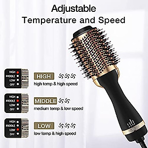 FVW One Step Blow Dryer Brush , 4-in-1 Hair Dryer Brush with 3-Adjustable Temperature , Hot Air Brush for Hair Fast Drying, Straightening and Curling, Salon