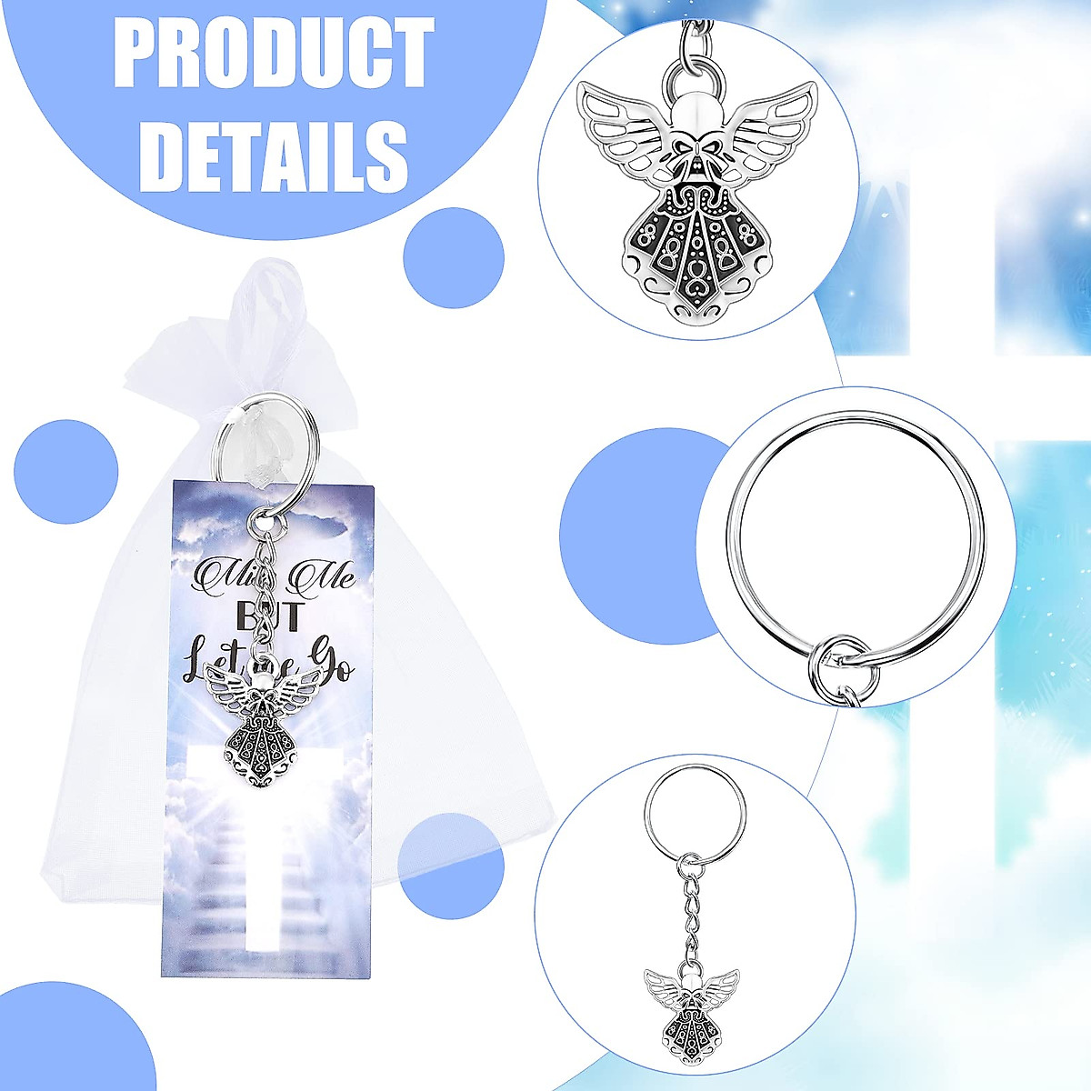 Nosiny 108 Pieces Funeral Favors Thank You Set Includes 36 Angel Keychains 36 Organza Bags 36 Miss Me But Let Me Go Prayer Cards Angel Charm Guest Gift for Celebration of Life Funeral Memorial Party
