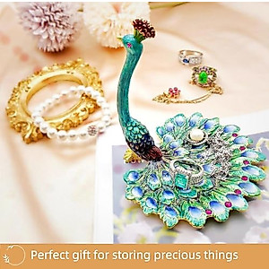 JWT Astyle Luxury Peacock Ring Holder Dish Jewelry Tray.Turquoise Peacock Decor Gifts Animal Figurines Trinkets Earring Necklace Storage Organizer