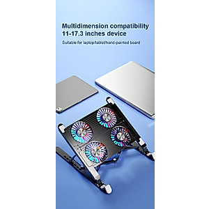 VIELANTRU Laptop Cooling Pad, Laptop Cooler with 4 Quiet Fans with RGB LEDs for Under 17 Inch Notebook Laptop Fan Cooling Pad with Adjustable Height and Type-C Port (Black)