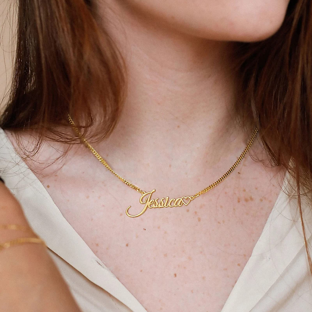 Corissy Personalized Name Necklace with Heart, Custom 18K Gold Plated Name Necklace with Birthstone, Customized Jewelry Gifts for Women
