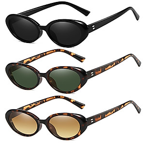 MUNSADE 3 Pieces Vintage Oval Sunglasses for Women Fashion Small Frame Retro 90s Sun Glasses UV400 Protection