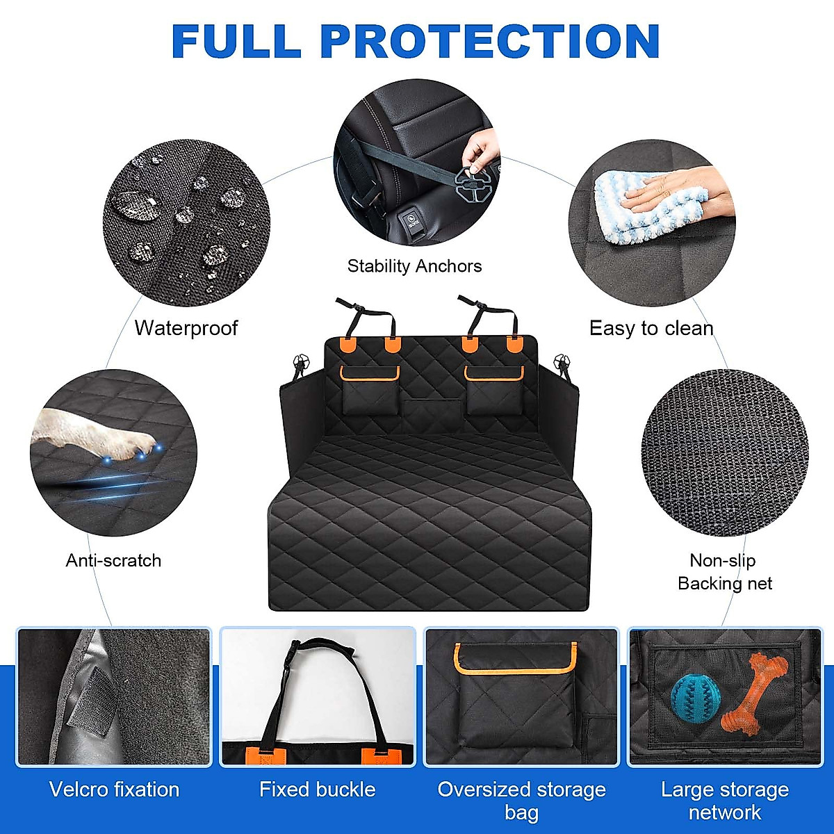 EasyHaWei 4-in-1 SUV Cargo Liner for Dogs, Non-Slip Water Resistant Pet Trunk Mat with Side Flaps Protector & Back Seat Organizer, Dog Backseat Cover for SUVs Vans