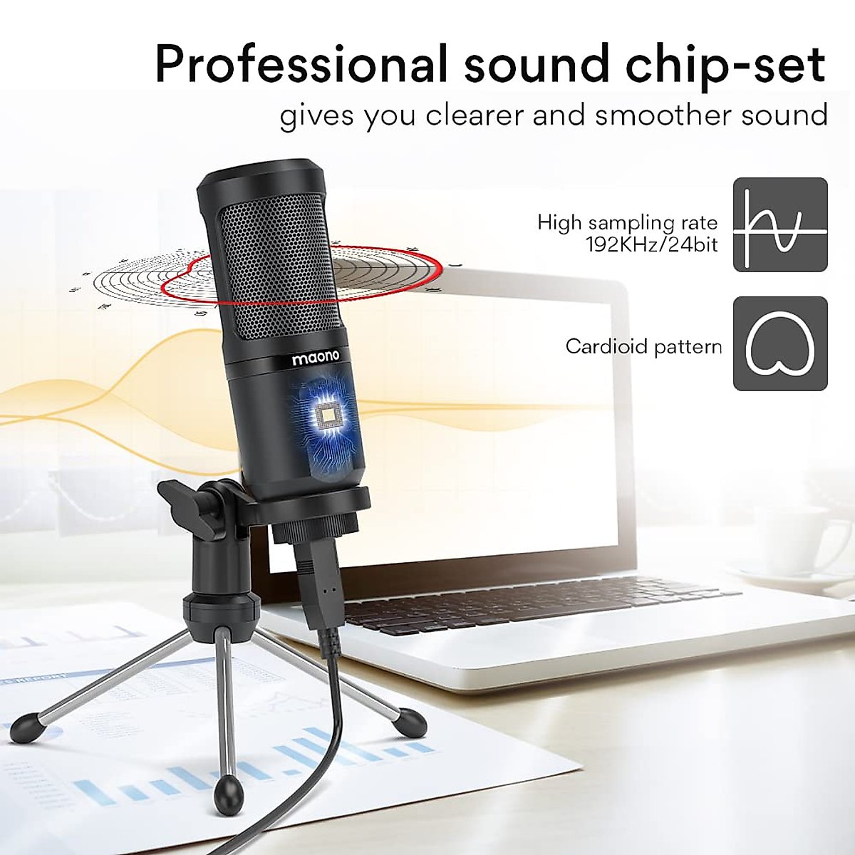 MAONO USB Gaming Microphone, PC Computer Condenser Mic with Gain for Recording, Podcasting, Streaming, YouTube, Twitch, Skype, Compatible with PS5 PS4 Mac Laptop Desktop (PM461TR)