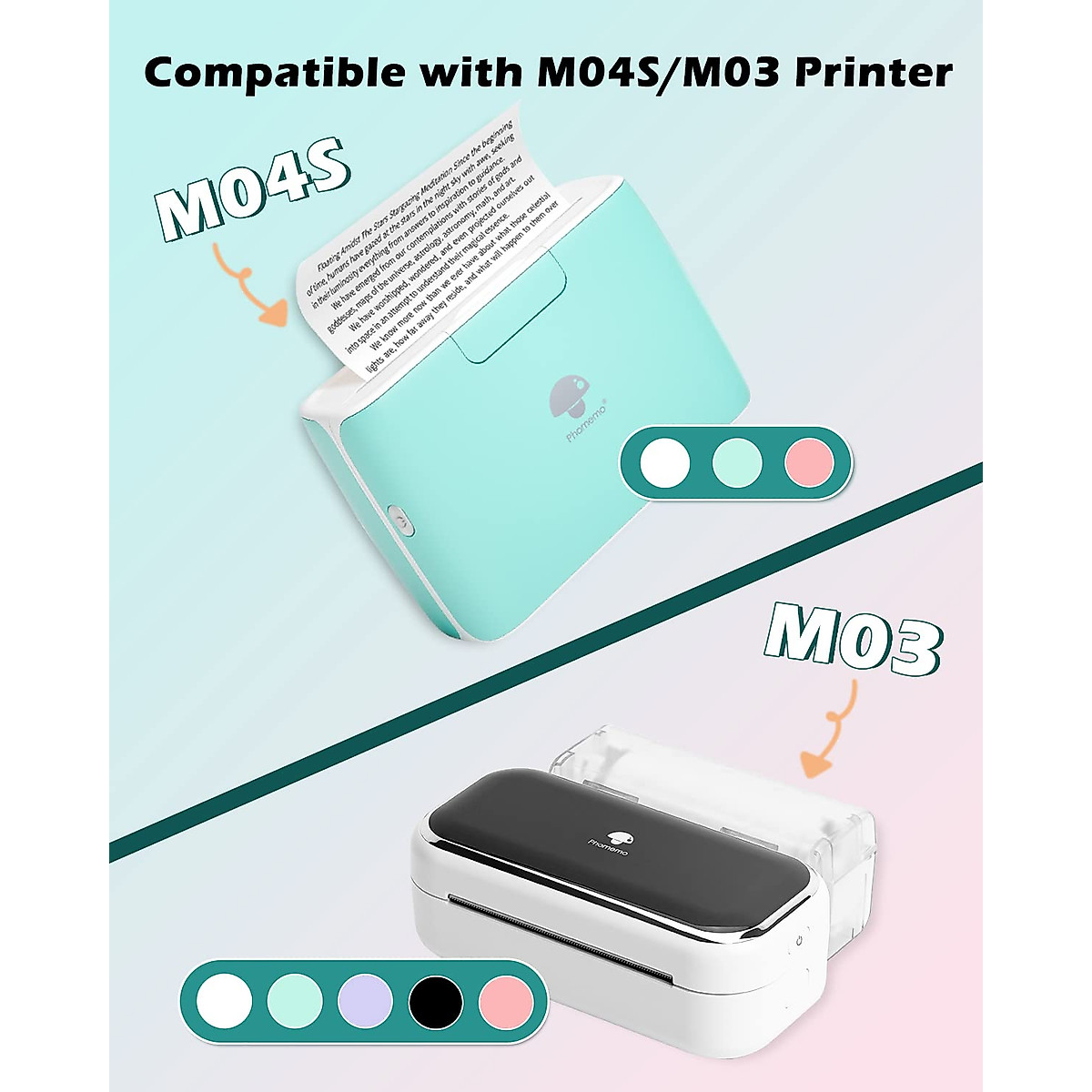 Phomemo M04S Portable Thermal Printer with 80mm White Non-Adhesive Thermal Paper 3 Rolls