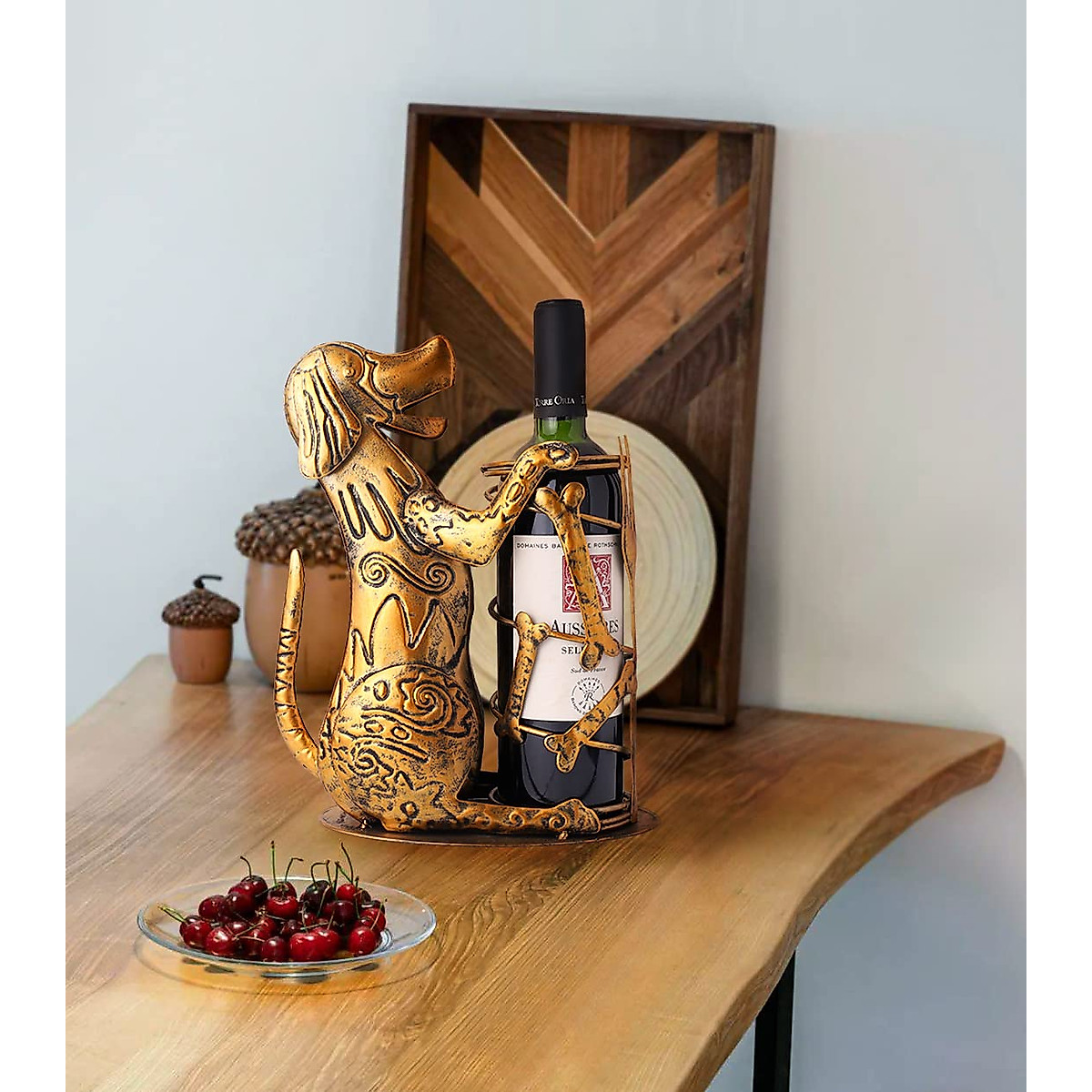 Dorlotou Gold Wine Holder Metal Dog Shaped Wine Rack for Home Dinning Tabletop Decoration Gifts