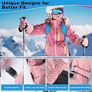 ThxToms Kids Winter Gloves, Waterproof Ski Snow Gloves for Boys and Girls, Winter Warm Gloves for Cold Weather Outdoor Play(Morandi Pink, M)