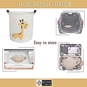BOOHIT Storage Baskets,Canvas Fabric Laundry Hamper-Collapsible Storage Bin with Handles,Toy Organizer Bin for Kid's Room,Office,Nursery Hamper, Home Decor (giraffe)