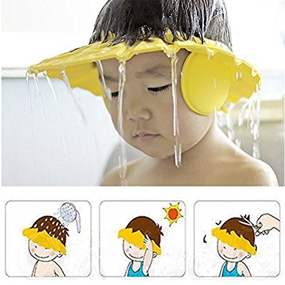 URToys 3pcs Soft Adjustable Shampoo Bath Bathing Shower Cap Hat Wash Hair Shield Hat for Baby Kids Children Hair Cutting Protect