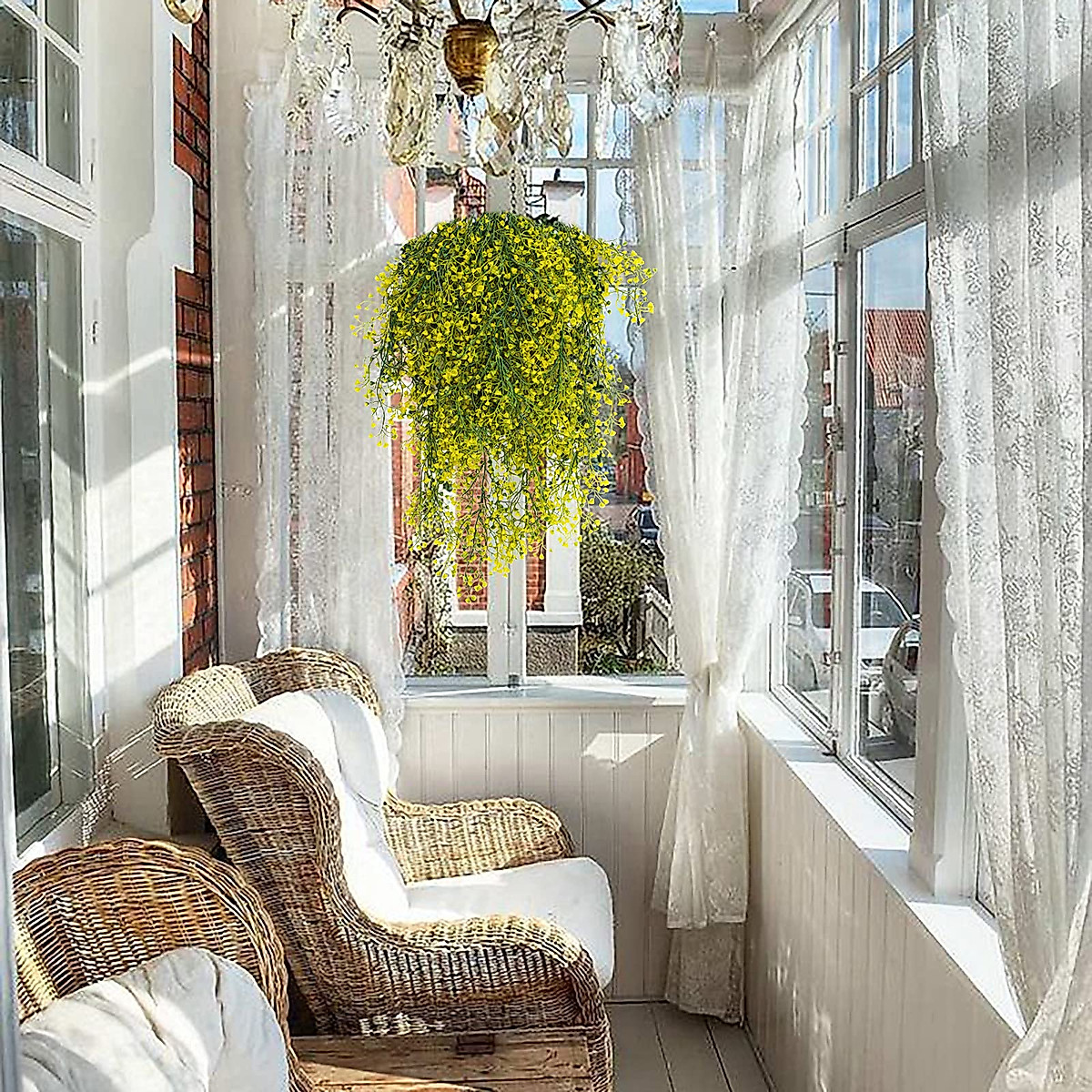 Uieke 4 Pack Artificial Hanging Plants, 2.65FT Fake Hanging Plants, Fake Ivy Vines for Bedroom Leaves Yellow Plastic Plants Greenery for Wall Home Room Indoor Outside Office Wedding Garden Decor