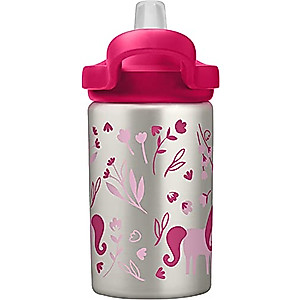 CamelBak Eddy+ Kids Water Bottle, Stainless Steel with Straw Cap, 14 oz, Unicorn & Blooms - Spill-Proof When Open, Leak-Proof When Closed, Model Number: 2305104040