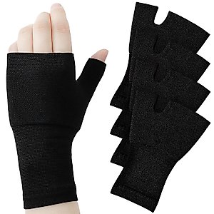 4 Pieces Unisex Wrist Thumb Support Sleeve Fingerless Wrist Gloves Compression Arthritis Gloves Sports Wrist Support Brace for Fatigue Sports Typing (Black, Medium)