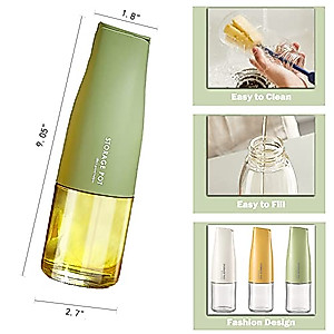 KIZZHISI 17oz Glass Olive Oil Dispenser, Oil and Vinegar Dispenser Set with Silica Gel Pourers, Weighted Pourer, Drip Free Spout Oil Dispenser Bottle for Kitchen（Green+Yellow）