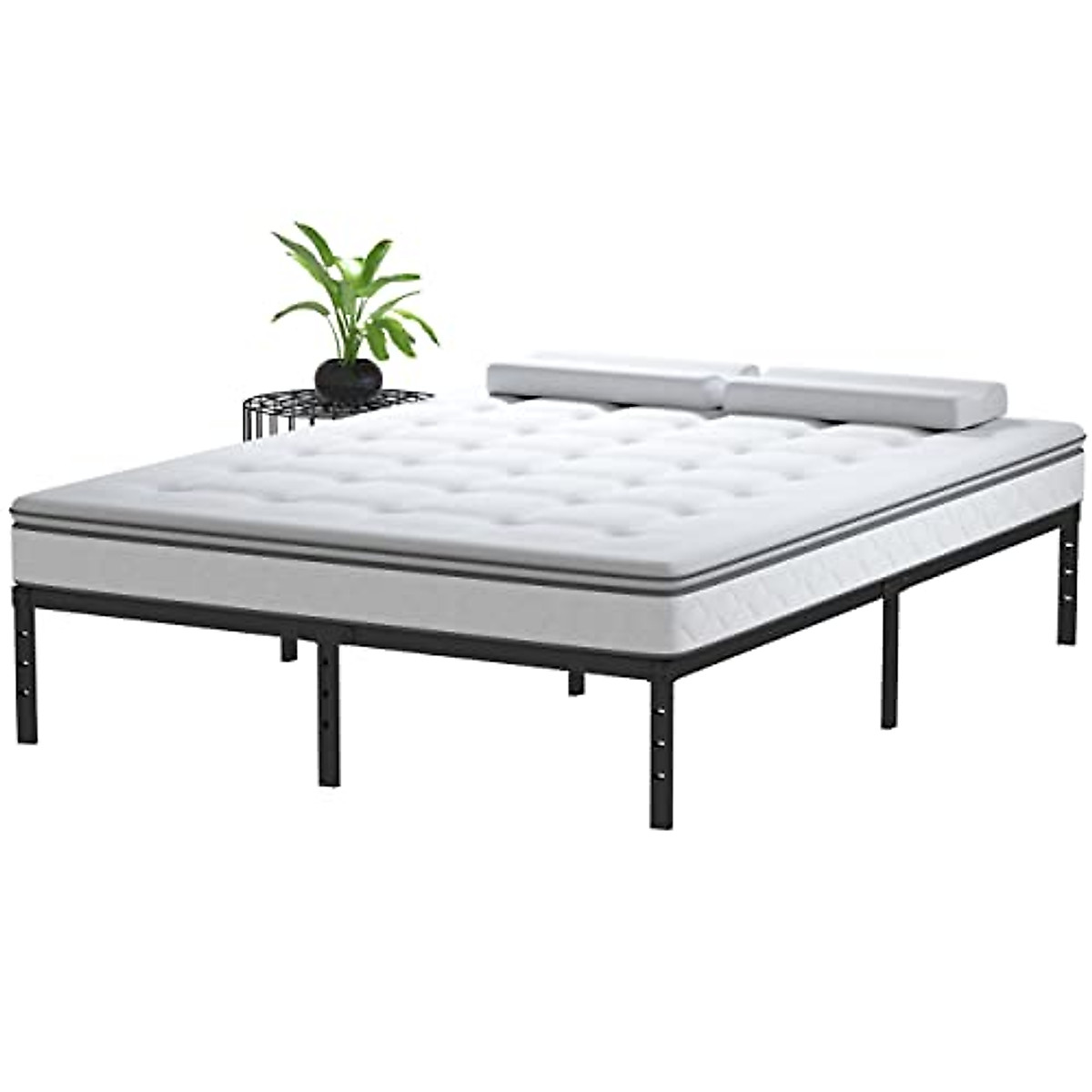 Maenizi 12 Inch Bed Frame Queen Size No Box Spring Needed, Heavy Duty Queen Platform Metal Bed Frame Support Up to 3000 lbs, Easy Assembly, Noise Free, Black