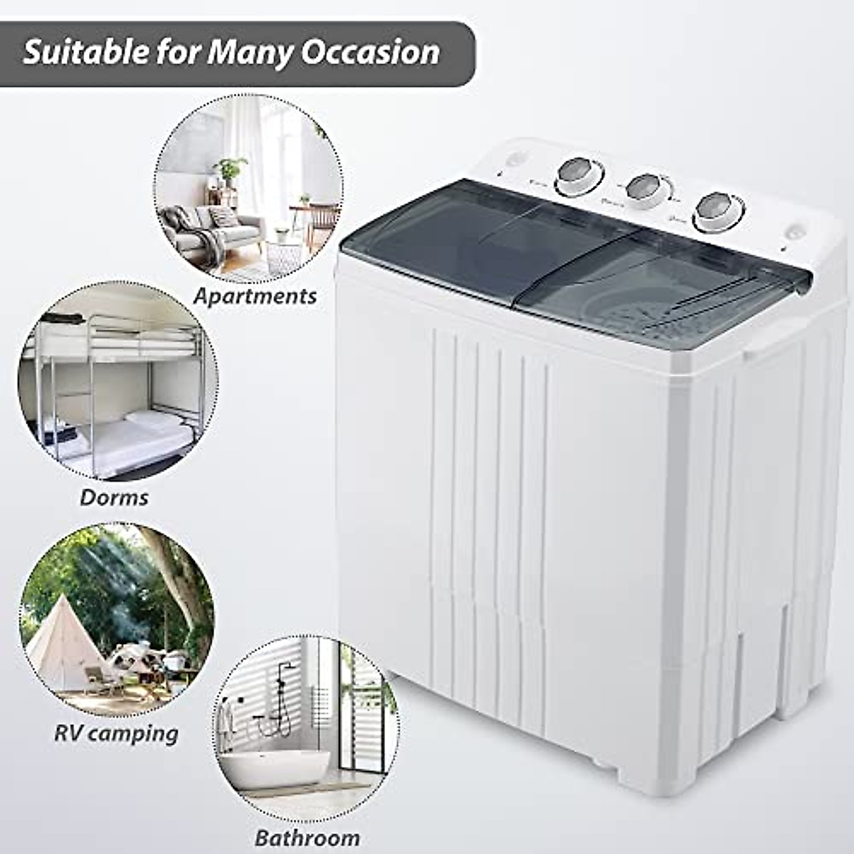 Portable Washing machine 20Lbs Capacity Mini Washer and Dryer Combo Compact Twin Tub Washing Machine Laundry Washer(12Lbs) & Spinner(8Lbs) with Built-in Gravity Drain,Low Noise for Apartment,Dorms,RV Camping, BLACK