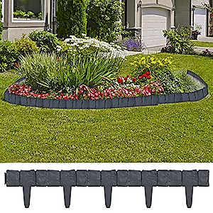 Tidyard 41 Piece Lawn Edgings Plastic Stone Look Garden Landscape Divider Border Outdoor Flower Grass Plant Bed Fence Edging Decor Anthracite for Yard, Lawn, Landscaping, Patio 393.7 Inches