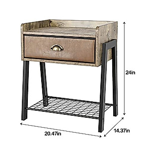 X-cosrack Rustic Nightstand with Drawer, Brown Small Nightstand Bedside Table for Bedroom, Bed Side Table/Night Stand for Living Room, 20.47 x 14.37 x 24 Inch