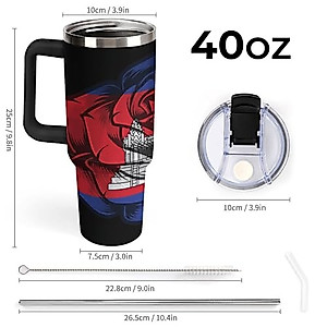 Rose Cambodians Flag 40 Oz Tumbler with Handle And Straw Lid,Insulated Reusable Stainless Steel Travel Glass Mug 40 Ounces