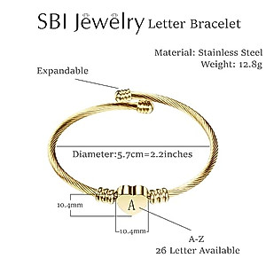 SBI Jewelry Initial C Bangle Bracelet for Women Gold Love Letter Cuff Gift Alphabet Family Christmas Stainless Steel Friendship Mom Granddaughter