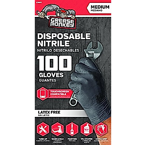 Grease Monkey Disposable Nitrile Gloves, Pack of 100, Medium, Black