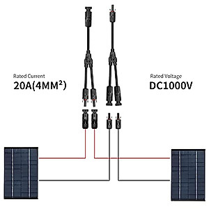YACSEJAO Solar Panel Y Branch Parallel Cable 30A Waterproof Solar 2 to 1 Adapter Cable Wire Male Female Connector 1 Pair for Parallel Connection
