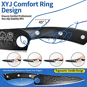 XYJ Professional Black Kitchen Knife Set with High-Carbon Steel Forged Blades, Chef's Knife, Cleaver, Carving Knife, Nakiri, Full Tang Design, Includes Carrying Bag & Poultry Scissors,Christmas Gifts