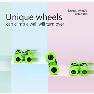 CLeternal Pull Back Cars, 4 Pack Monster Toys Truck Double-Sided Friction Powered Vehicles Flips Shockproof Inertia Cars Push and Go Vehicles for Kids Christmas Party Gift