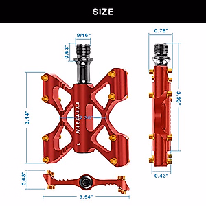 MALLLALA Mountain Bike Pedals,9/16" 3 Sealed Bearing Aluminum Alloy Bicycle Pedals, Bicycle Flat Pedals for BMX Bike,Road Bike, Butterfly Shape Design,16 Hexagonal Non-Slip Studs