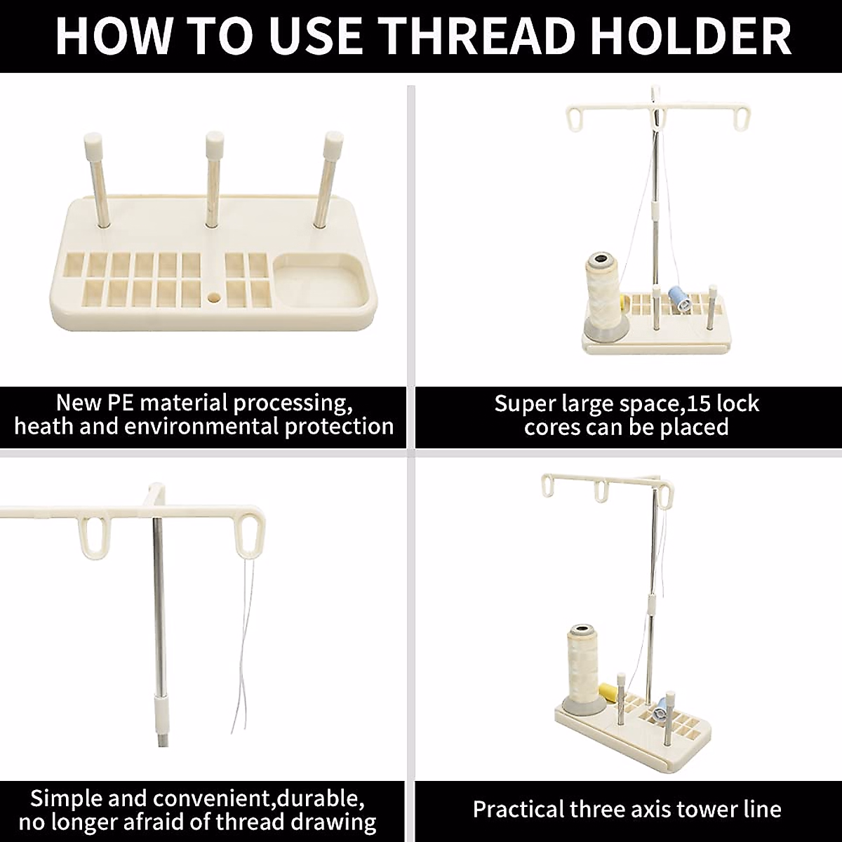 Vuzvuv 2 Pack Thread Holders - Organizer for Embroidery & Sewing Machines, Holds 3 Spools, Suitable for Beginners & Adults, White-Blue