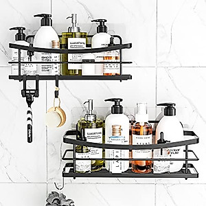 ODesign Shower Caddy Storage with Removable 4 Hooks Adhesive Shower Shelf Basket No Drilling Rustproof Kitchen Spice Racks Bathroom Organizer - 2 Pack (Black)