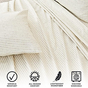 4-Piece Full Size Stripe Microfiber Sheet Set | Ultra-Soft, Brushed Bedding Sheets & Pillowcases | Wrinkle Free, Comfortable, All-Season Bed Sheets (Full, Light Grey)