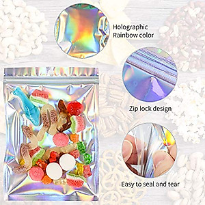 ISKYBOB 100 Pieces Resealable Mylar Zip Lock Bags Rainbow Flat Foil Pouches Smell Proof Food Storage Gift Package Supplies, L
