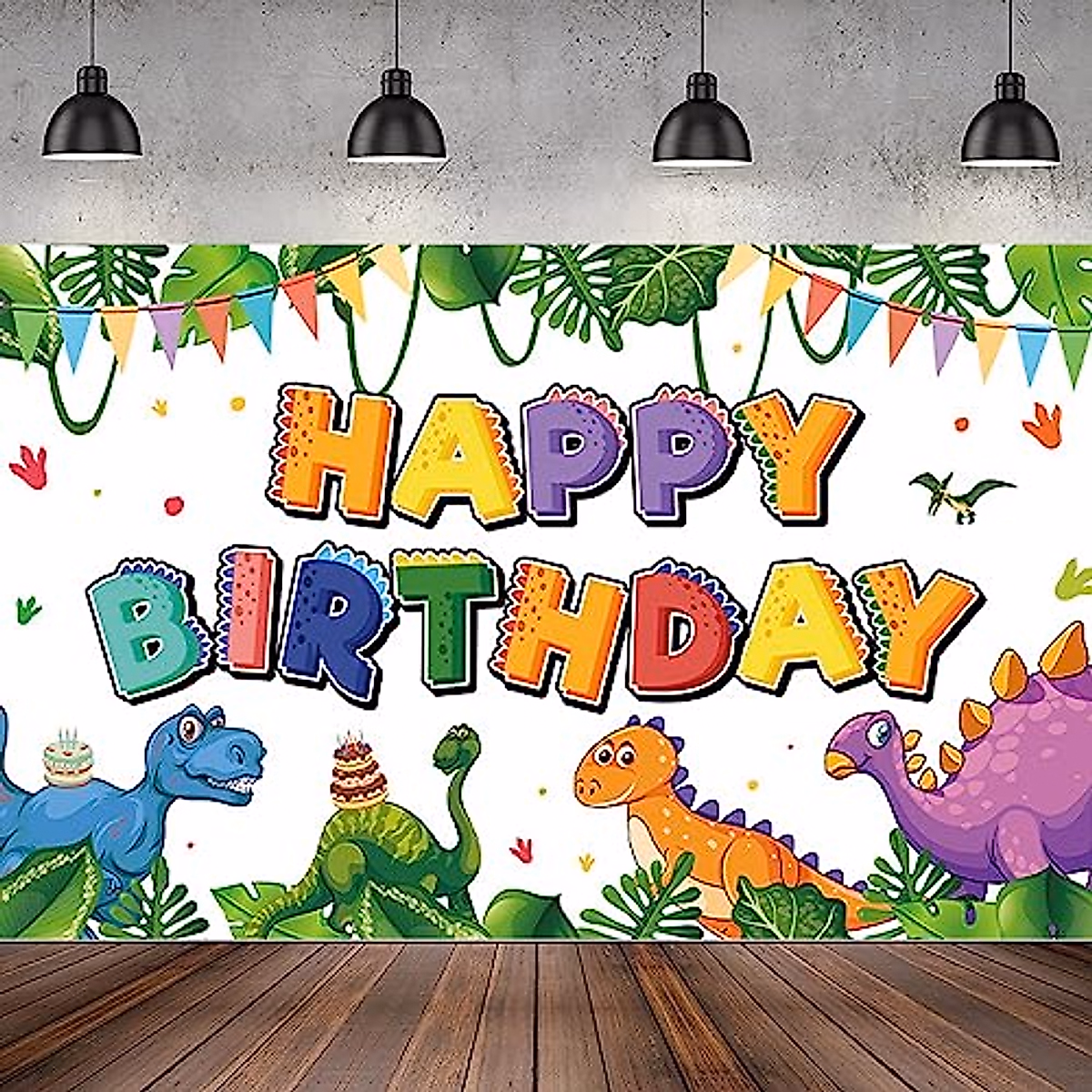 JOPARY Dinosaur Backdrop Happy Birthday Photography Background 73'' x 43'' Dinosaur Wall Banner for Kids Party Decorations and Baby Showers