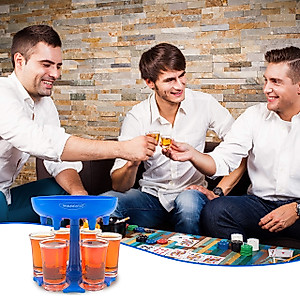 WorldBasics 6 Shot Glass Dispenser and Holder | Includes Shot Dispenser with Shot Glasses & Plugs | Shot Buddy Dispenser with Glasses | Shot Glass Holder & Shot Pourer- (Blue)