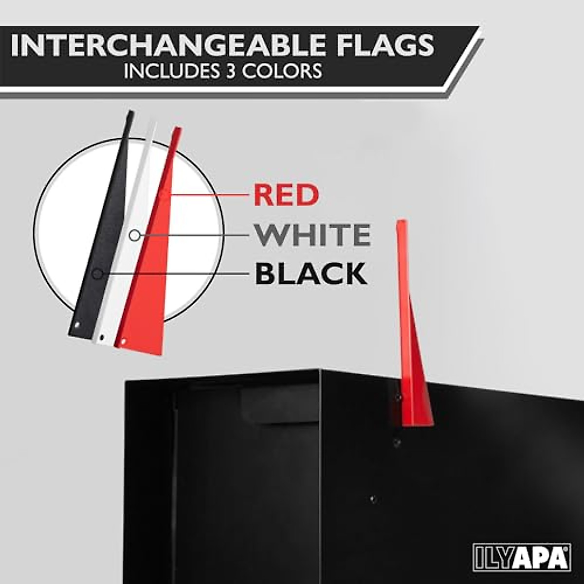 Ilyapa Tab Design Mailbox, Ready to Post Mount - All Black Powder Coated Steel Heavy Duty Curbside Welded Mailbox, All Weather Durable & Corrosion Resistant, Stainless Steel Hinges & Magnetic Door