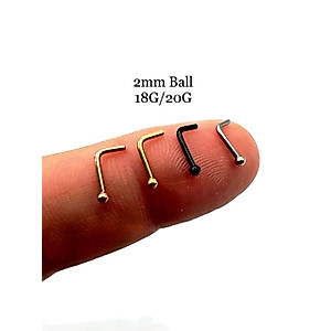 FIFTH CUE Ball End 316L Surgical Steel L Bend Stud Nose Ring (18G Rose Gold)